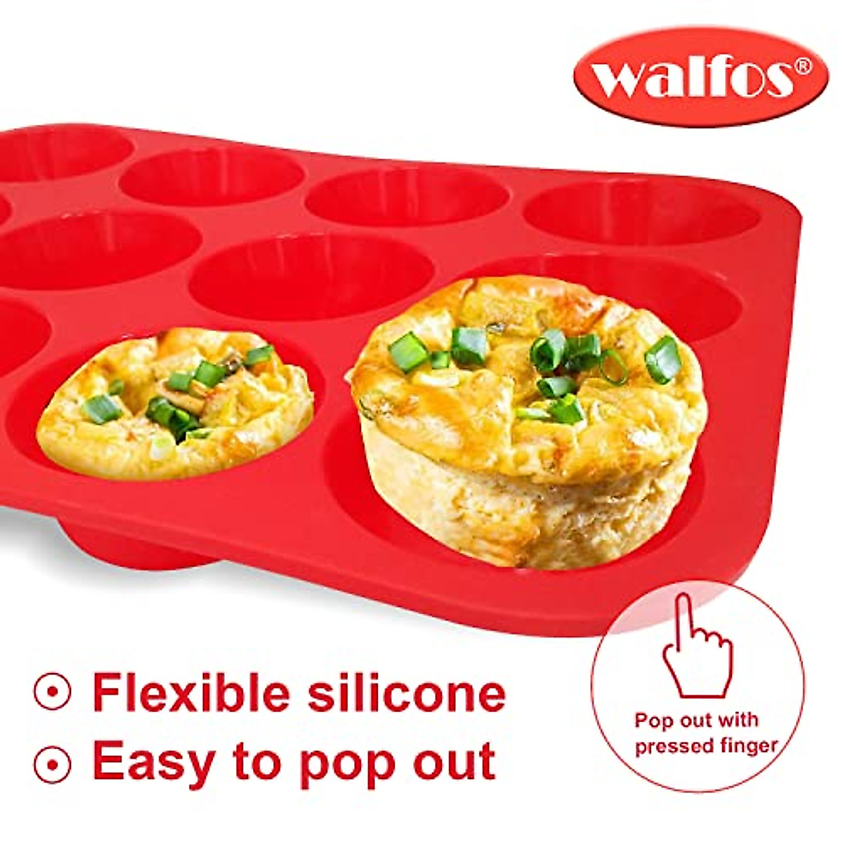 Walfos Silicone Muffin Pan Set - 12 Cups Regular Silicone Cupcake Pan, Non-stick and BPA Free, Great for Making Muffin Cakes, Tart, Fat Bombs - Dishwasher Safe, 2-Piece