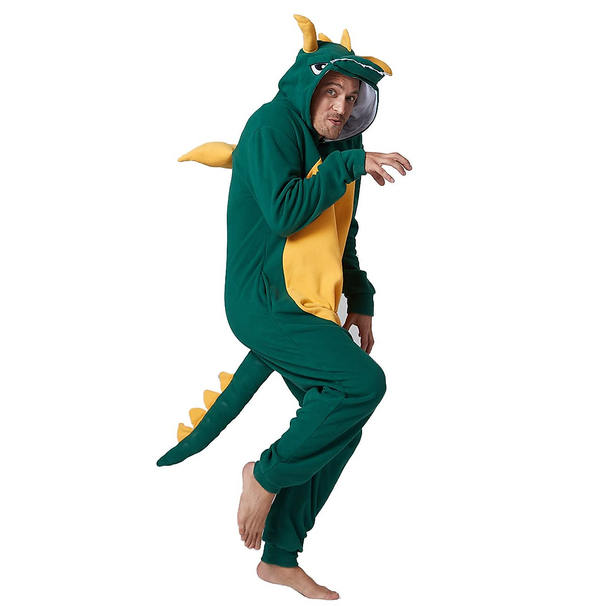 Laahoem Animal Dragon Pajamas Unisex Adult Hooded Men Women Jumpsuit Costume Cosplay Sleepwear Dark Green XL