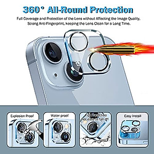 QHOHQ 3 Pack Screen Protector for iPhone 14 / iPhone 13 [6.1 Inch] with 3 Pack Tempered Glass Camera Lens Protector, Ultra HD, 9H Hardness,Case Friendly