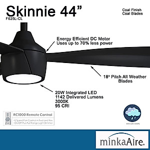 MINKA-AIRE Skinnie 44" Outdoor LED Ceiling Fan F625L-CL - Coal