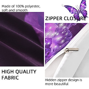 BEDROOMDECRO Purple Bedding Duvet Cover with Zipper Closure 3D Galaxy Purple Butterfly Floral Printed Bedding Soft Microfiber Comforter Cover, King (104"x90")- 3 Pieces (1 Duvet Cover +2 Pillowcases)
