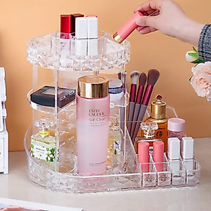 CONHENCI Large Capacity Rotating Acrylic 360 Degree Makeup Organizer 5 Layers Adjustable Cosmetic Storage Standr Best for Perfume Skincare Jewelry Display Dresser