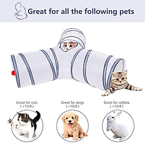 Alicedreamsky Cat Tunnel, Collapsible Tube with 1 Play Ball Kitty Toys, 3 Ways Cat Tunnels for Indoor Cats, Puppy, Kitty, Kitten, Rabbit (White and Gray)