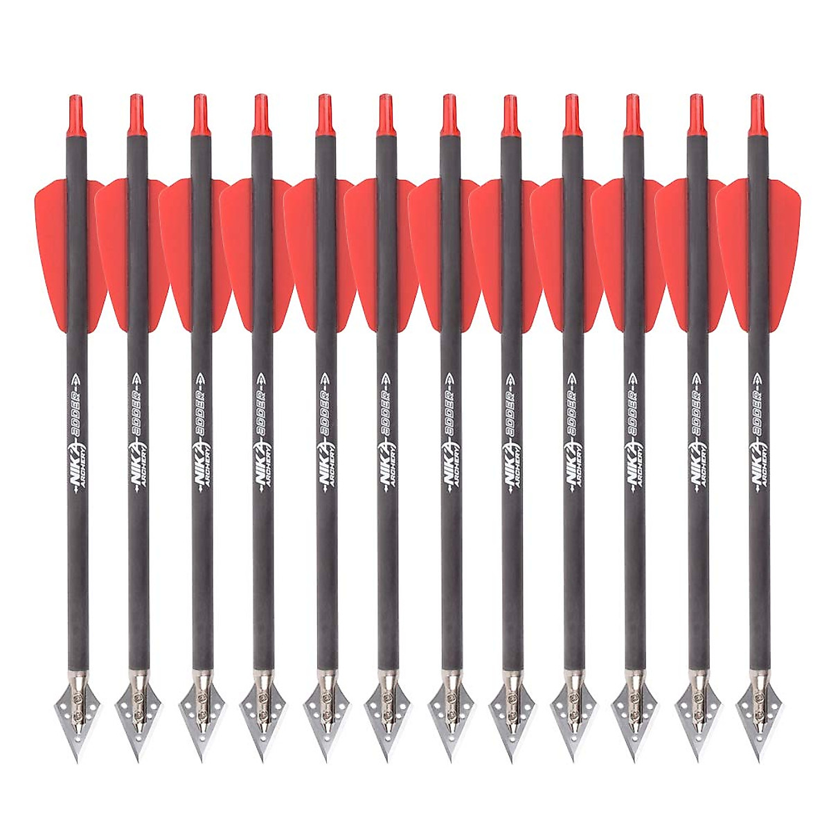 Crossbow Archery 7.5" inch R9 Crossbow Bolts Carbon Arrows 2" Red Vanes with 100grain Broadhead for Hunting Shooting Targeting 3X Pack