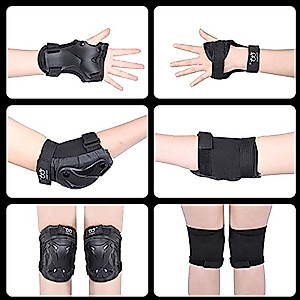 Kids/Youth/Adult Knee Pads Elbow Pads with Wrist Guards Protective Gear Set 6 Pack for Rollerblading Skateboard Cycling Skating Bike Scooter Riding Sports
