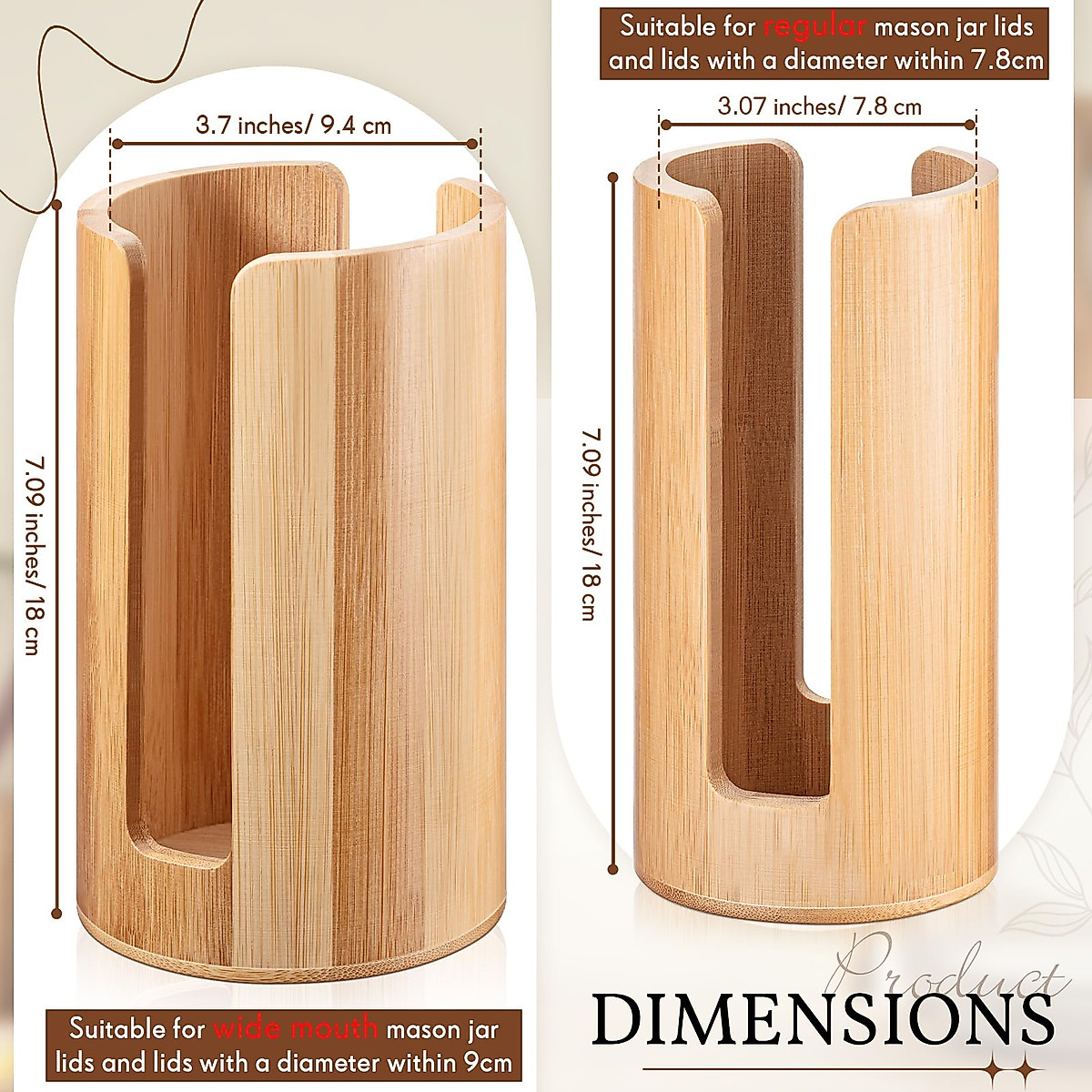 Suclain 2 Pcs Mason Jar Lid Organizer(One for Wide Mouth and One for Regular Mouth), Vertical Mason Jar Lid Storage Mason Jar Accessories Tumbler Lid Holder Bamboo Cup Lid Organizer