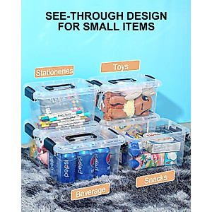 EOENVIVS Plastic Storage Bins 7 Quart-Storage Organizer Bins with Black Buckle Lids, Stackable Storage Bins with Lids for Home Office Kids Room Closet School Art Supplies Organization,6 Packs, Clear