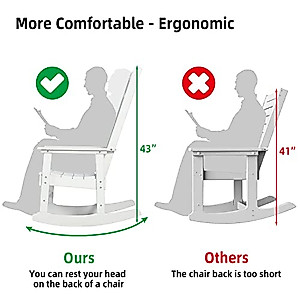 DOALBUN OKL Outdoor Rocking Chairs All-Weather Oversized Plastic Rocker Chair with Curved Seat for Garden, Lawn, Backyard,Indoors, Patio Porch Rocker,350lbs (White)