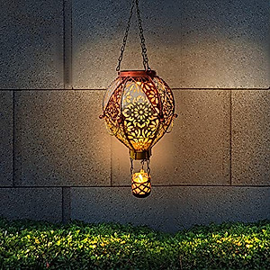 Hot Air Balloon Solar Lantern - Solar Pathway Lights Outdoor Waterproof Shepherd Hook with Hanging Decorative Metal LED Lantern Solar Lights for Garden Patio Pathway Yard Porch Decor