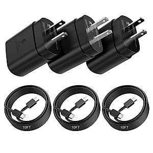 Type C Charger Fast Charging 3Pack 25W USB C Super Fast Wall Charger Block with 10ft Extra Long C to C Charging Cable for Samsung Galaxy S22, iPhone 15 Pro Max /S20/S21 Ultra/Plus, Note 20 / Note 10