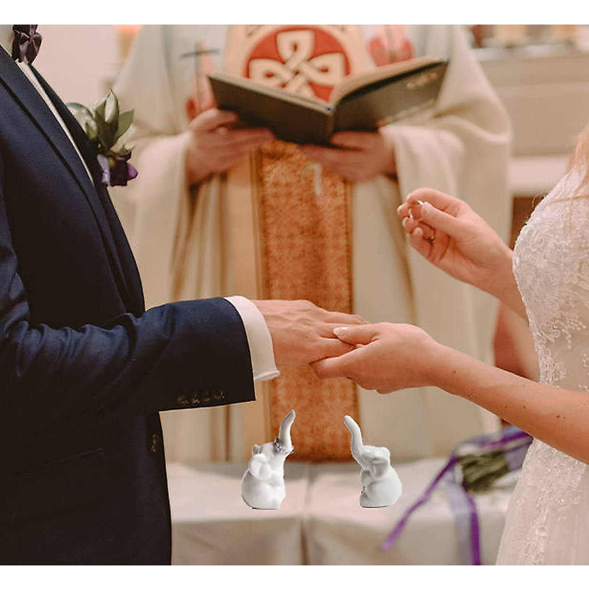 BARBIZON WAGON Elephant Ring Holder 2 Pack, White, Ceramic, Jewelry Storage