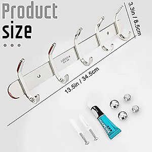 LIZHUYA Coat Hook Wall Mount Adhesive Coat Rack Easy Installation for Bedroom Bathroom Foyer Hallway for Coats Pots Towels Coat Hat Towel Robes Heavy Duty Stainless Steel with 5 Hooks (J-5HOOKS)