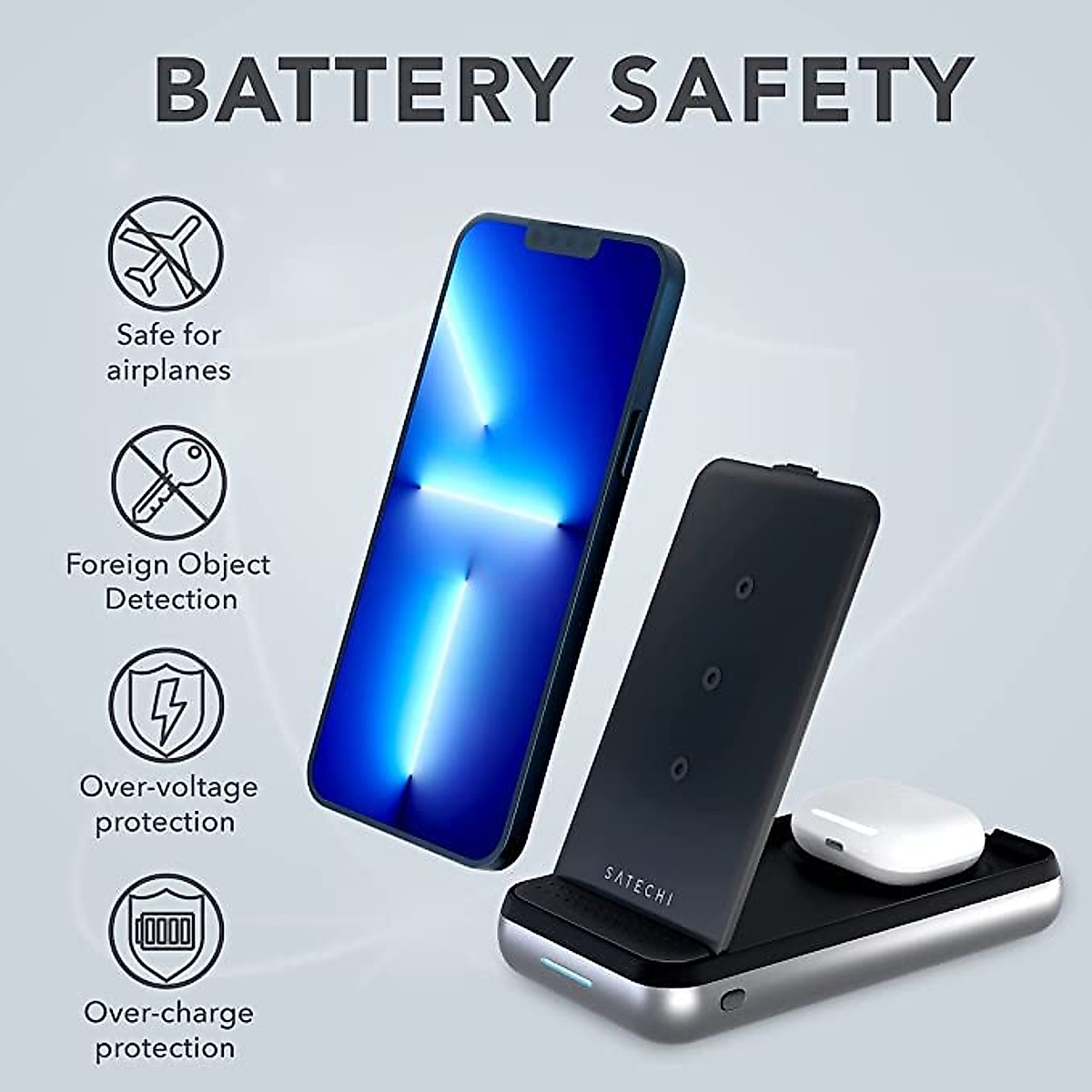 Satechi Duo Wireless Charger Stand & 10000 mah Power Bank – Portable Charger Power Bank – 3 in 1 Wireless Charging Stand – For iPhones 14/13/12/11/X/8, AirPods Pro & AirPods Gen 3/2, M2/M1 iPad & more