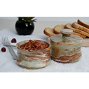 Radicaln Salt & Pepper Bowl – 5” Handmade Marble Green Onyx Dual Salt Cellar With Lid – 2” Each Brown Sugar Butter Keeper Spice Herbs Container Kitchen Accessories