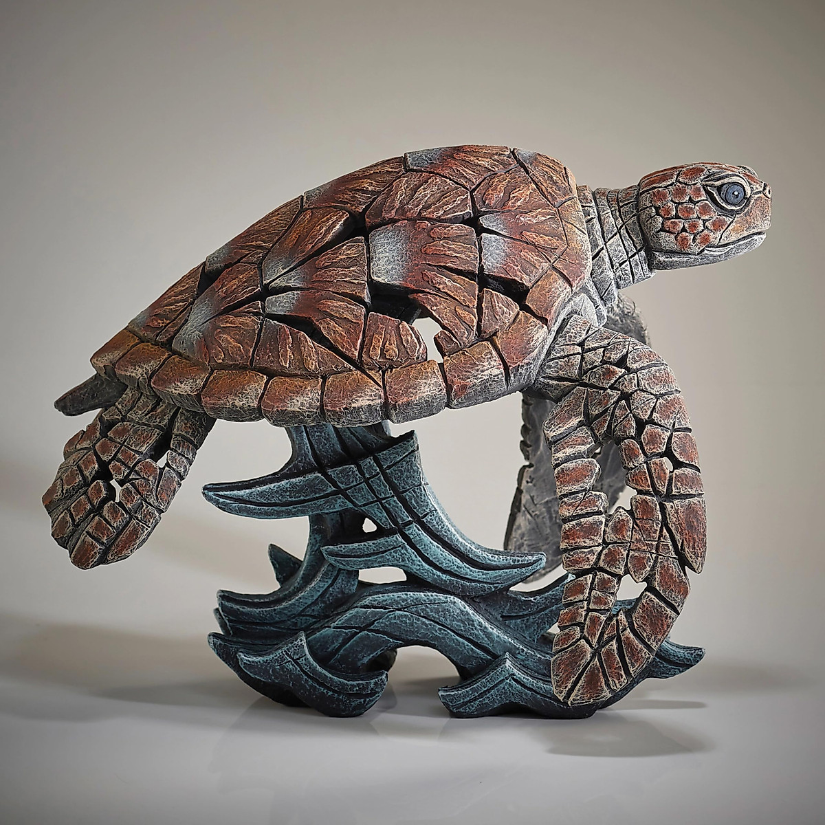 Enesco Edge Sculpture Sea Turtle on Wave Animal Figurine, 13.19 Inch, Brown and Blue