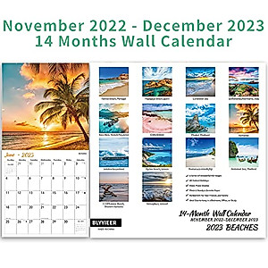 2023 Wall Calendar BEACHES, 14 Months Hangable Wall Calendars, Nov.2022-Dec.2023, Beach Calendars 2023, 12" x 24" (Open), Thick Glossy Paper, Organizing & Planning