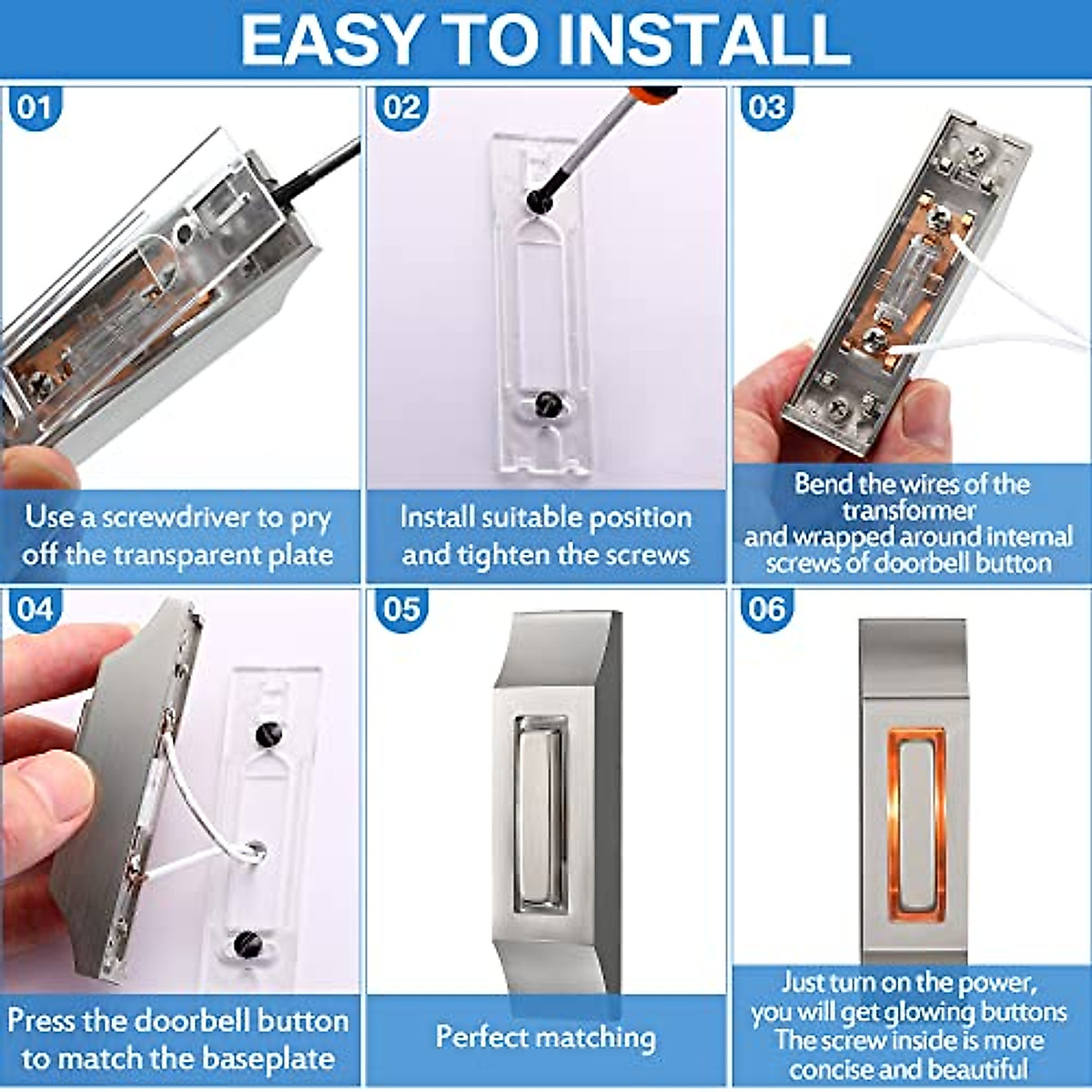 LED Lighted Doorbell Button, Solid and Sleek Metal Wall Mounted Door Bell Push Buttons for Home, Universal Garage Door Opener Switch (Dark Silver, 1 Pack)