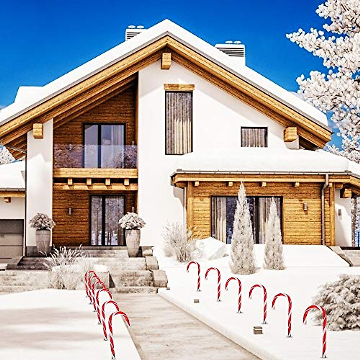 walsport Christmas Candy Cane Pathway Lights Markers Holiday Walkway Lights Outdoor Ornaments Garden Stakes Set of 12 for Yard Lawn Xmas Outside Decorations