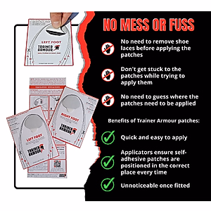 Trainer Armour - Big Toe Hole Preventer, self-Adhesive Patches with a Clever applicator. Shoe Toe Burst Toe Box Blowout Prevention Insert, Toe Hole Area Repair Patch. for Running Shoes and Sneakers.