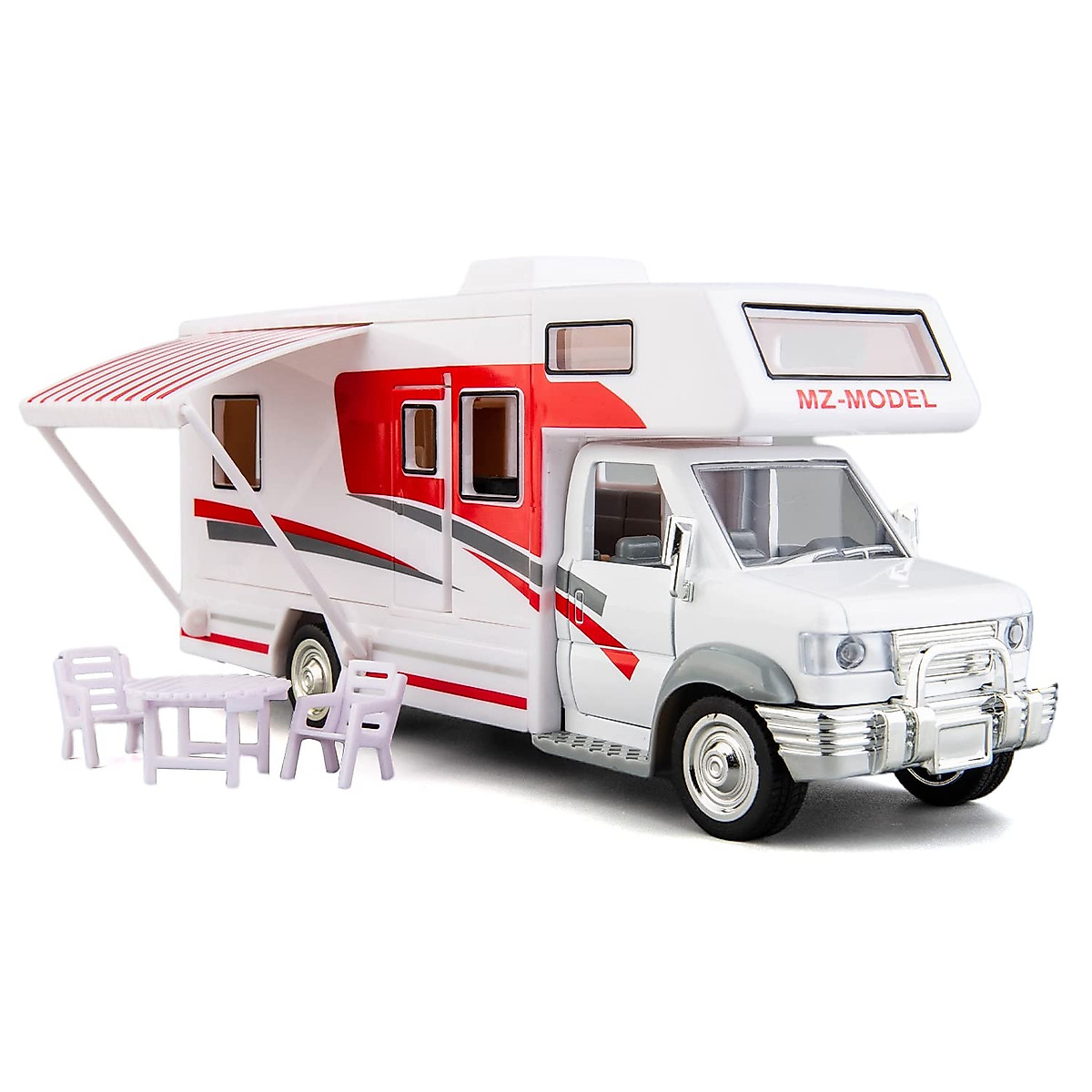 BDTCTK 1:28 Scale DIY Luxury Motorhome DIE-CAST Car Model, Zinc Alloy Die-Cast Pull Back Vehicles Kid Toys for Boy Girl Gift (Red)