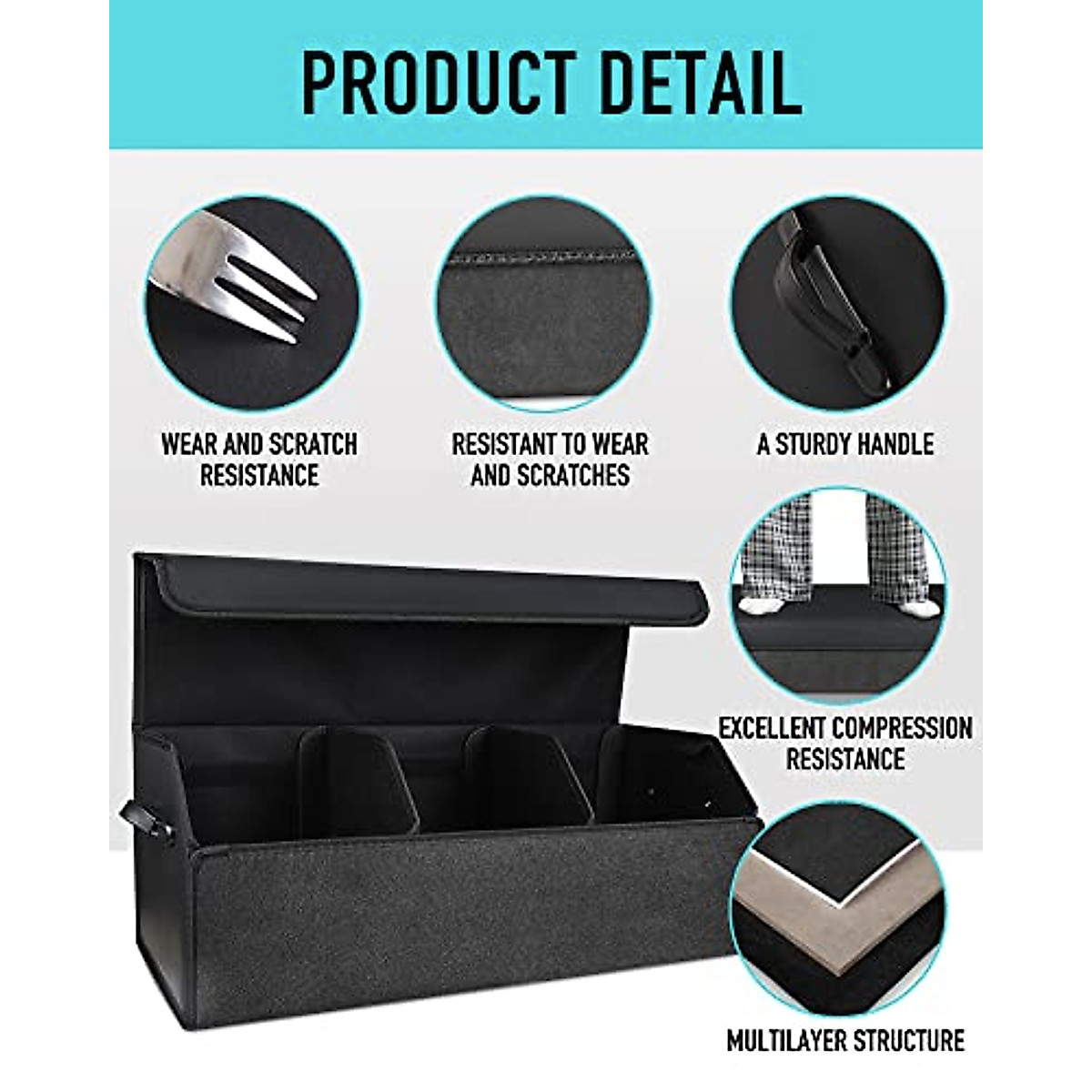 Fyzeoty Car Organizers and Storage - Trunk Organizer for Suv Sedan,Car Trunk Leather Storage Box,Extra Large,Magnetic Lid,Collapsible and Adjustable
