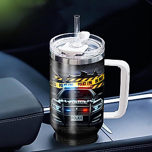 WAZONE Personalized Police Car Tumbler With Lid Custom Name Insulated Travel Mug Tumbler 40oz with Handle and Straw Gifts For Retirement Officers Retired Officer Men Women On Birthday