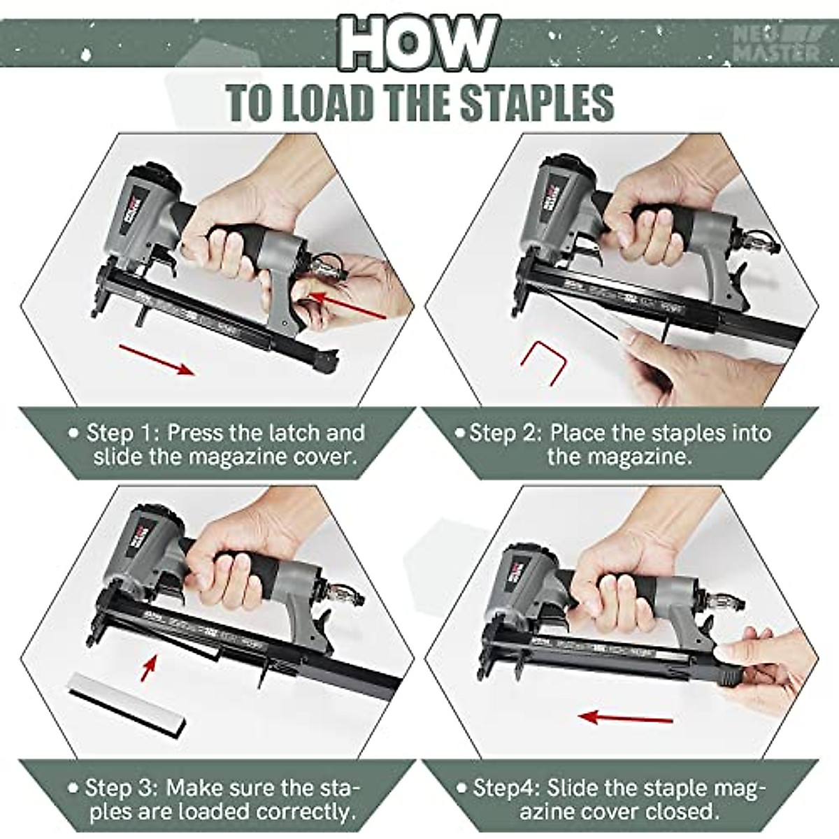 NEU MASTER Pneumatic Staple Gun, 20 Gauge Upholstery Stapler with 1500Pcs T50 1/4", 3/8", 5/8" Staples and BMC Carrying Case, Heavy Duty Staple Gun for Woodworking and DIY Projects