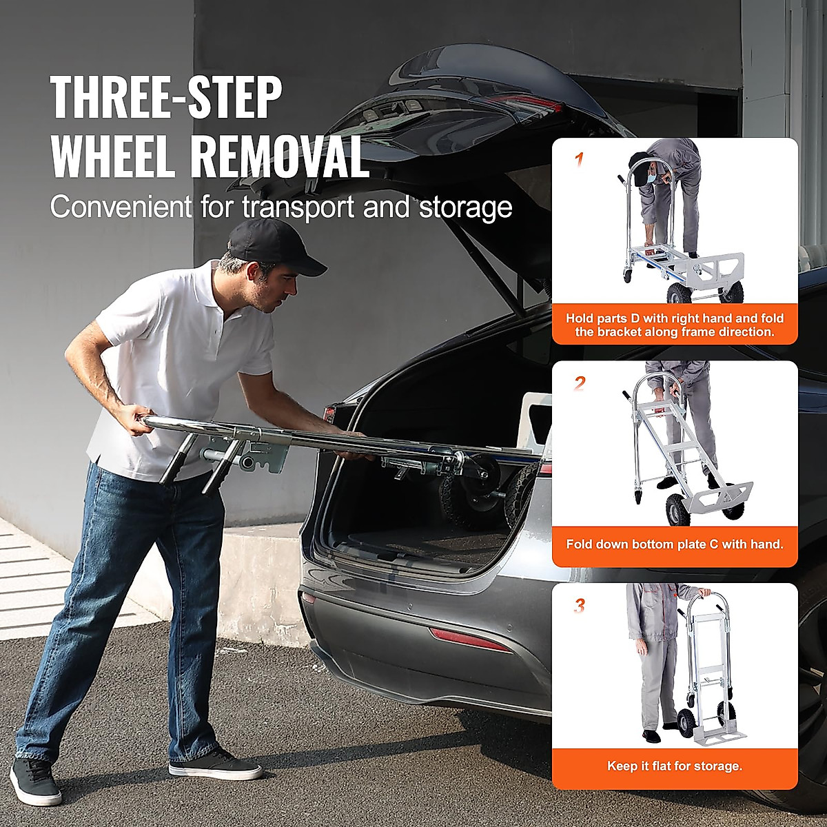 VEVOR Aluminum Hand Truck, 2 in 1, 800 lbs Load Capacity, Heavy Duty Industrial Convertible Folding Hand Truck and Dolly, Utility Cart Converts from Hand Truck to Platform Cart with Rubber Wheels