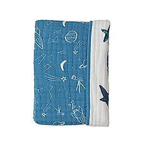 Red Rover Kids Cotton Muslin Quilt – 44” x 44”- 100% Cotton – Machine Washable – Softer with Every Wash – Playful Designs - Lightweight, Breathable Layers – Unisex (Sun Moon Stars)