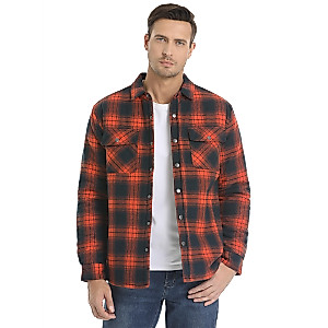 TACVASEN Mens Flannel Shirt Jacket for Men Long Sleeve Jacket Flannel Lined Plaid Button Down Shirts Casual Men's Jacket Insulated Jacket