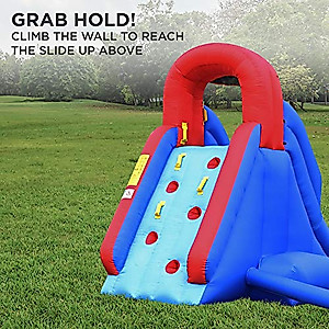 Sunny & Fun Compact Inflatable Water Slide Park – Heavy-Duty Nylon for Outdoor Fun - Climbing Wall, Slide, & Small Splash Pool – Easy to Set Up & Inflate with Included Air Pump & Carrying Case, Blue