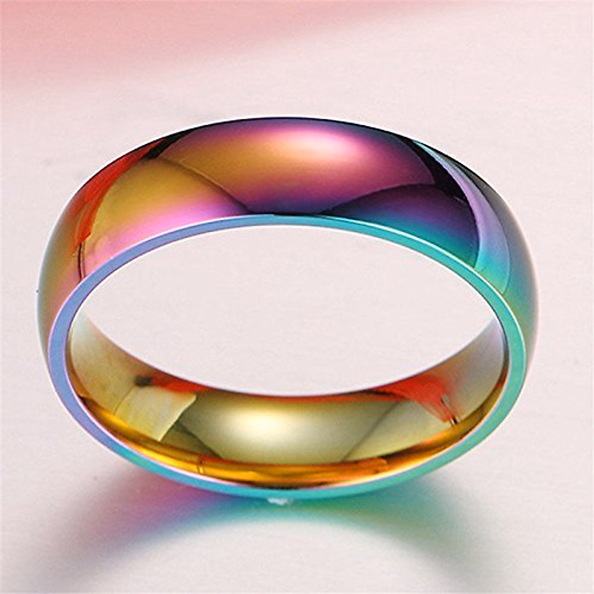 Nongkhai shop Hematite Titanium Steel Rainbow Colorful Rings Engagement Wedding Band Jewelry (ุ6)