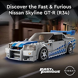 LEGO Speed Champions 2 Fast 2 Furious Nissan Skyline GT-R (R34) 76917 Race Car Toy Model Building Kit, Collectible with Racer Minifigure, 2023 Set for Kids