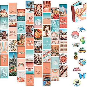 Artivo Peach Teal Wall Collage Kit for Aesthetic Pictures, 50 Set 4x6 inch, VSCO Girls Bedroom Decor, Cute Boho Wall Decor, Dorm Photo Collection
