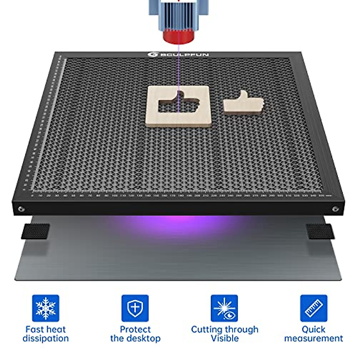 SCULPFUN Honeycomb Working Table 400x400x22mm, Honeycomb Laser Bed for CO2 or Diode Laser Engraver and Cutting Machine, Laser Engraver Accessories, Fast Heat Dissipation, Smooth Edge Cutting