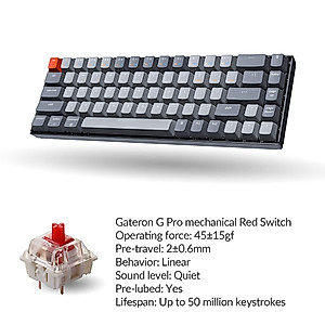 Keychron K6 Bluetooth 5.1 Wireless Mechanical Keyboard with Gateron G Pro Red Switch/LED Backlit/Rechargeable Battery, 68 Keys Compact Keyboard Compatible with Mac Windows