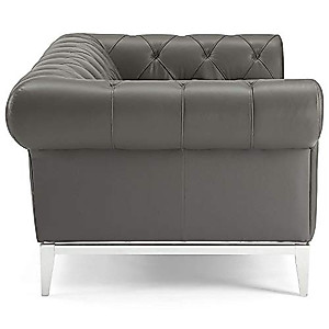 Modway Idyll Tufted Button Upholstered Leather Chesterfield Loveseat, Gray