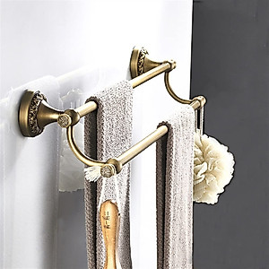 Bath Towel Bar Bathroom Hardware Bathroom Pendant, Brass Material European Bathroom Antique Towel Rack Double-Rod Towel Rail Towel Holder