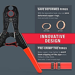 iCrimp 1/2 and 3/4-inch Combo Pex Pipe Crimping Tool for Copper Ring with Gauge meets ASTM 1807 Standard-manufactured by IWISS