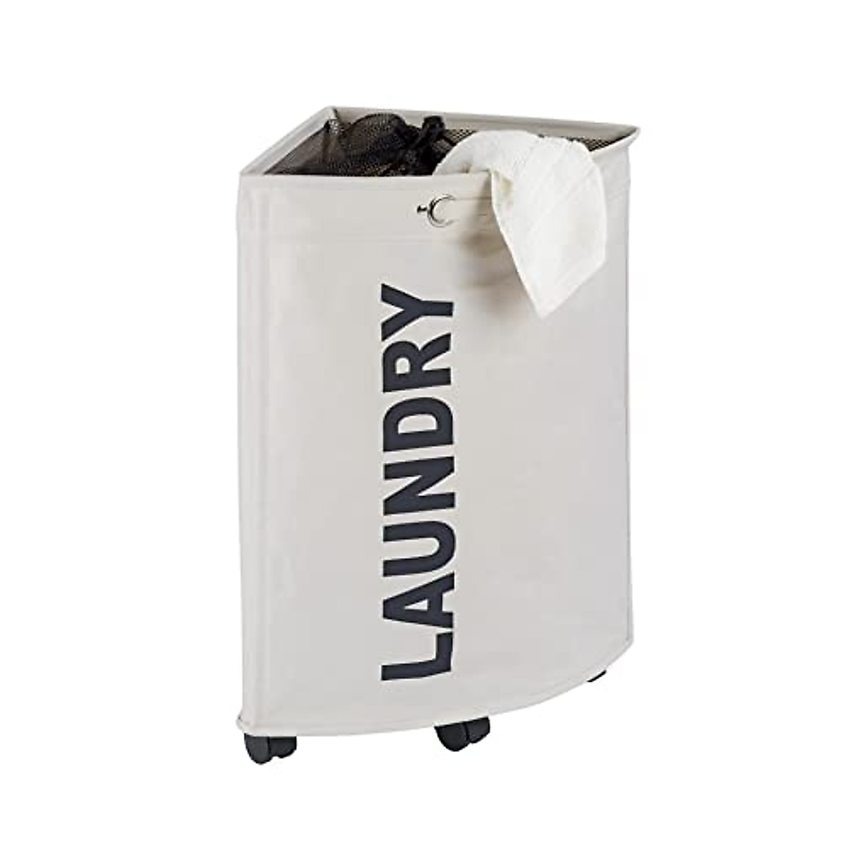WENKO Corner Bin Beige Tresco, Hamper for Tiny Spaces, Laundry Collector, 13.21 gallon/13" x 23.6" x 13"