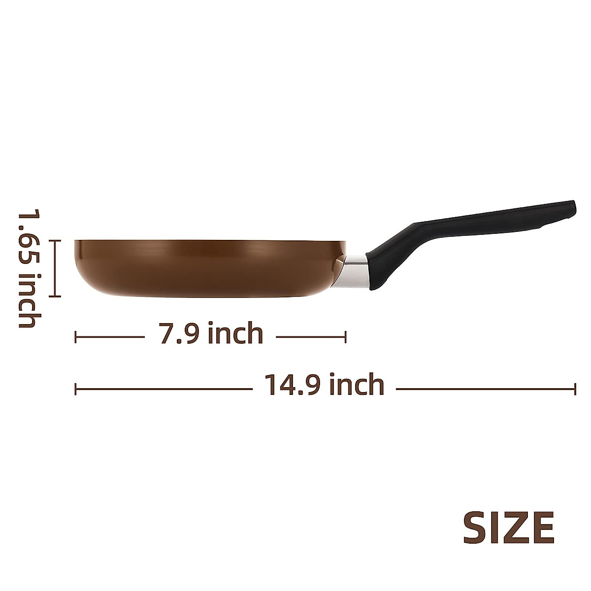 EPPMO Healthy Ceramic Skillet With Stay Cool Bakelite Handle, Small Open Fry Pan Without Lid, Brown, 8 Inch