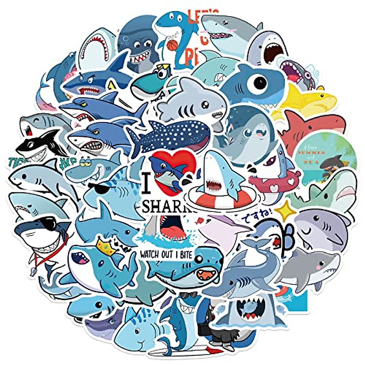 Cute Shark Stickers for Kids Boys, Cool Ocean Shark Stickers Pack,50Pcs FDCcX Vinyl Waterproof Sticker Pack for Water Bottles, Laptop, Scrapbook, Funny Stickers for Kids Teens Adults (Shark)