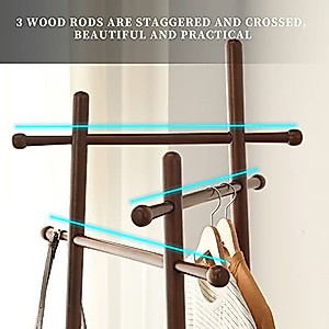 Aibiju Heavy Duty Coat Rack Freestanding,Wooden Coat Hanger Stand with Storage Shelf and 3 Crossbar, Coat Tree Easy to Assemble for Home Office Suits Jacket Hat Umbrellas Brown YD-1440