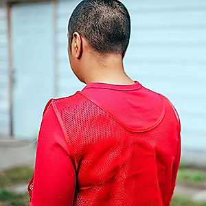 Get Out! Set of 12 Scrimmage Vest Pinnies for Teen/Adult in Red and Blue – Nylon Mesh Jerseys for Any Sport