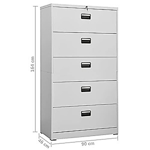 Festnight 5 Drawers Filing Cabinet Rolling Filing Cabinet Mobile File Cabinet with Lock for Home, Office Light Gray 35.4"x18.1"x64.6" Steel