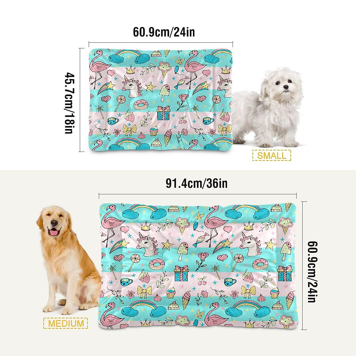 Coikll Cute Cartoon Pattern Pet Bed Pad Soft Dog Bed Mat with Anti-Slip Bottom, Machine Washable Crate Pad Mattress for Dog Sleeping- 36 * 24inches