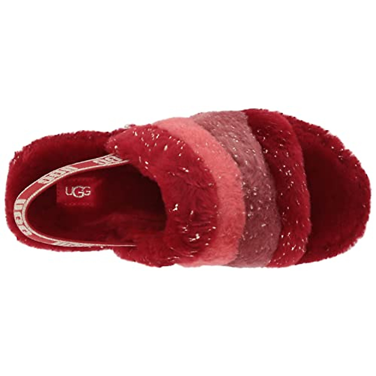 UGG Girls K Fluff Yeah Metallic Sparkle Slipper, Red Multi, 6 Big Kid