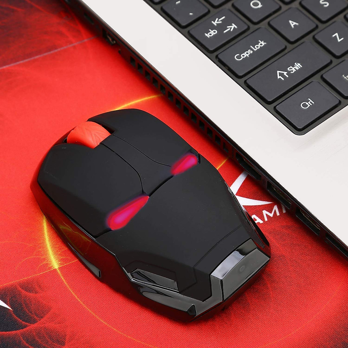 Ergonomic Wireless Mouse Cool Iron Man Mouse 2.4G Portable Mobile Computer Click Silent Mouse Optical Mice with USB Receiver, Black or Golden for Notebook PC Laptop Computer Mac Book, Add a Keychain