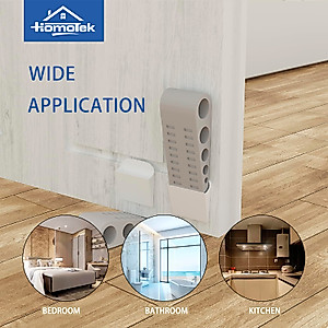 HOMOTEK 10 Pack Wedge Rubber Door Stops Door Chucks Stoppers Wall Protector for Floor & Bottom of Door with Self Adhesive White Holder, 5"x1-9/16"x1-5/16" (Gray)