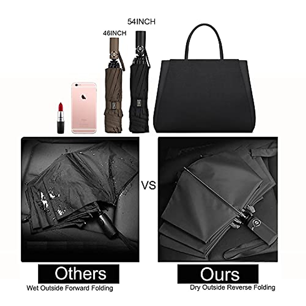 LANBRELLA Umbrella Inverted Travel Umbrella Windproof Compact Folding - Brown